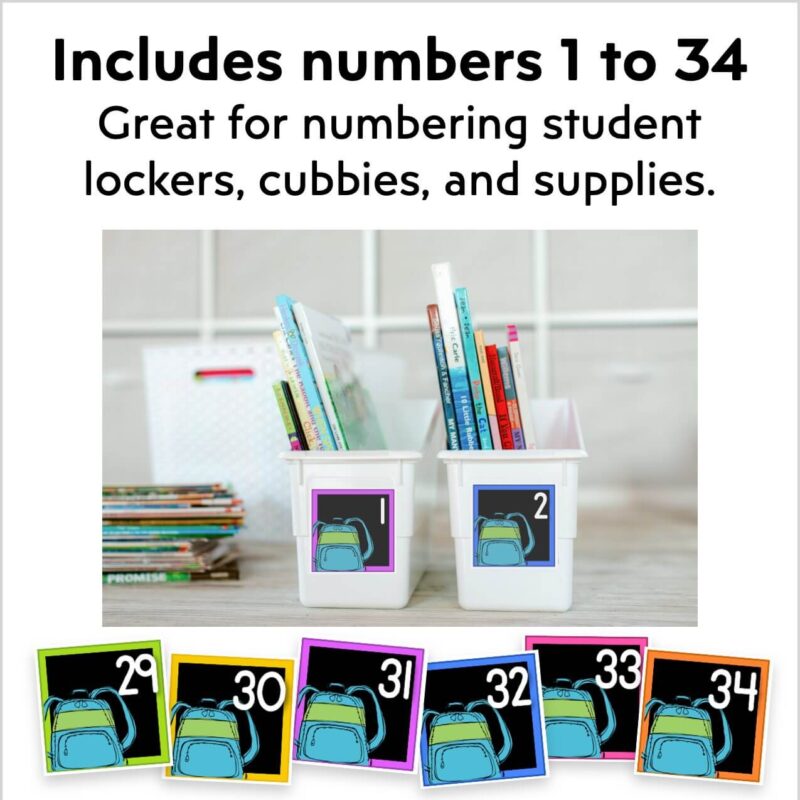 August Backpack Calendar Numbers with Black Backgrounds - Kinder Craze