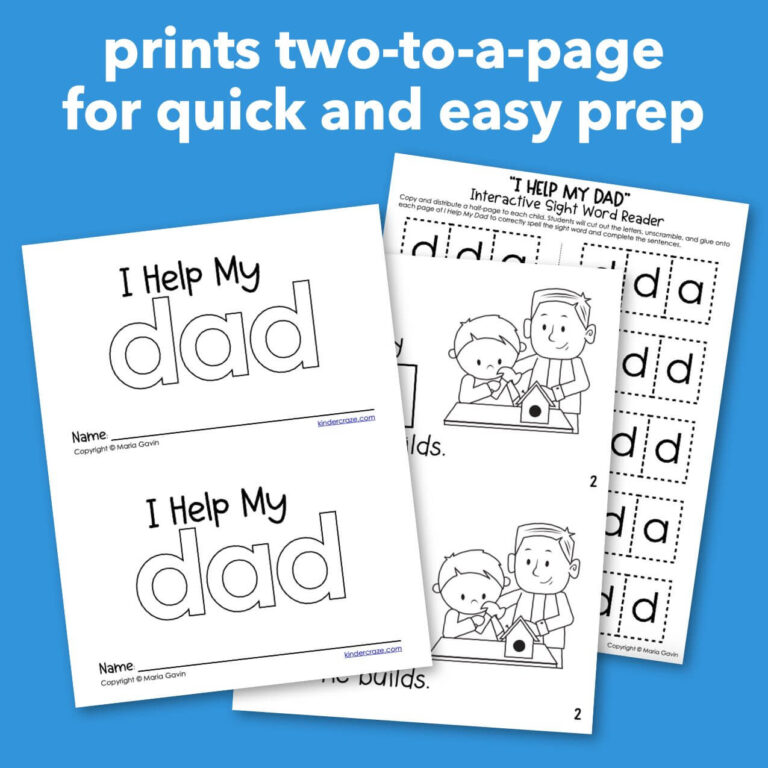 Father's Day Sight Word Book: "I Help My DAD" Emergent Reader - Kinder ...