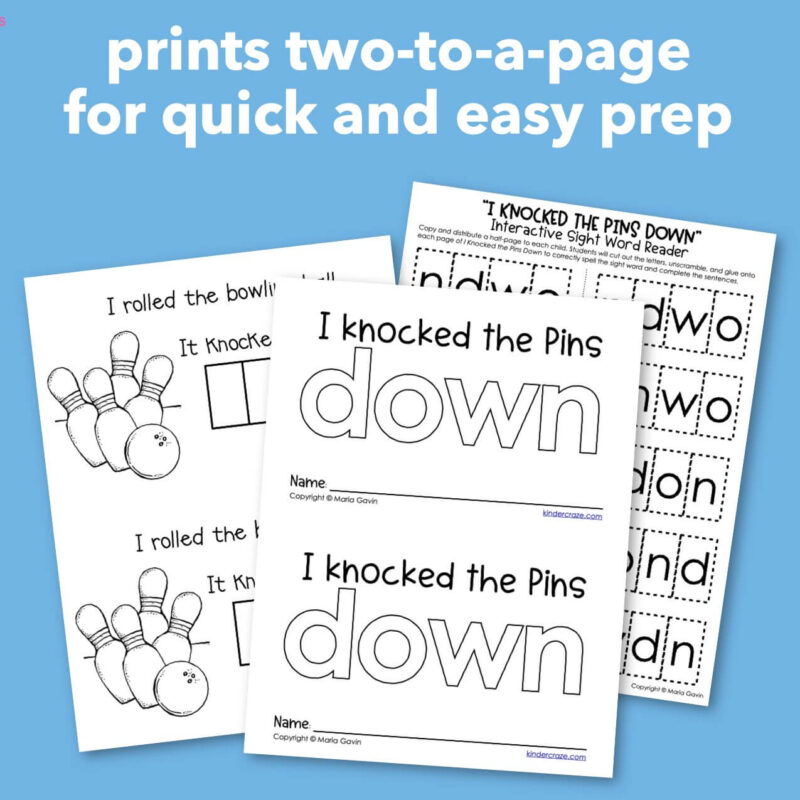 Emergent Reader for Sight Word DOWN: "I Knocked the Pins Down" Sight ...