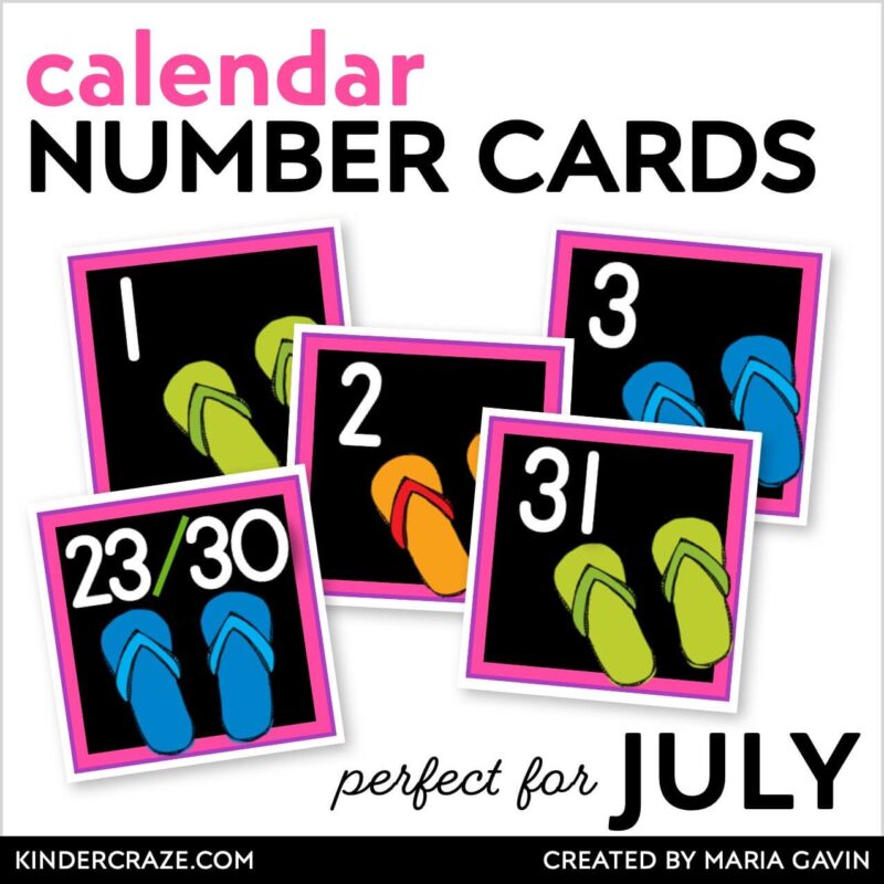 July Flip Flop Calendar Numbers with Black Backgrounds - Kinder Craze