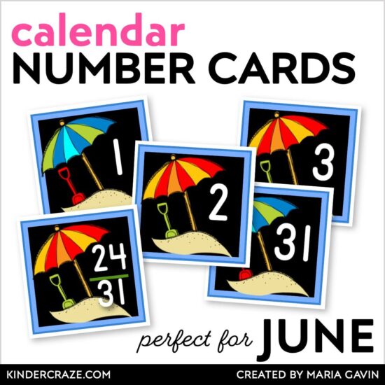 June Beach Theme Calendar Numbers with Black Backgrounds - Kinder Craze