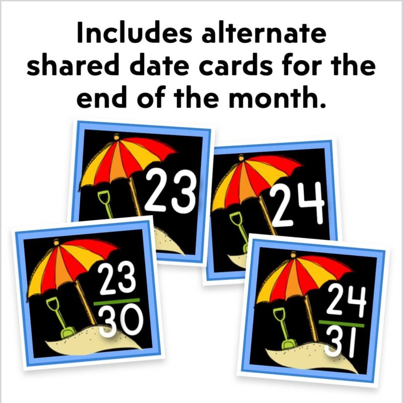 June Beach Theme Calendar Numbers with Black Backgrounds - Kinder Craze