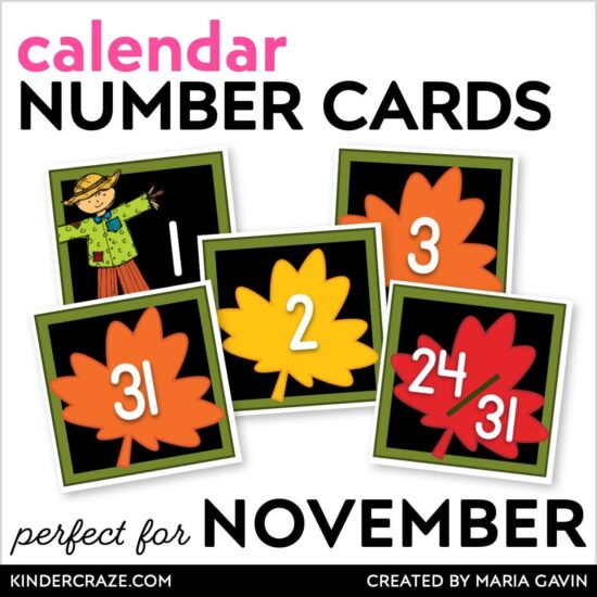 November Fall Leaves Calendar Numbers with Black Backgrounds - Kinder Craze