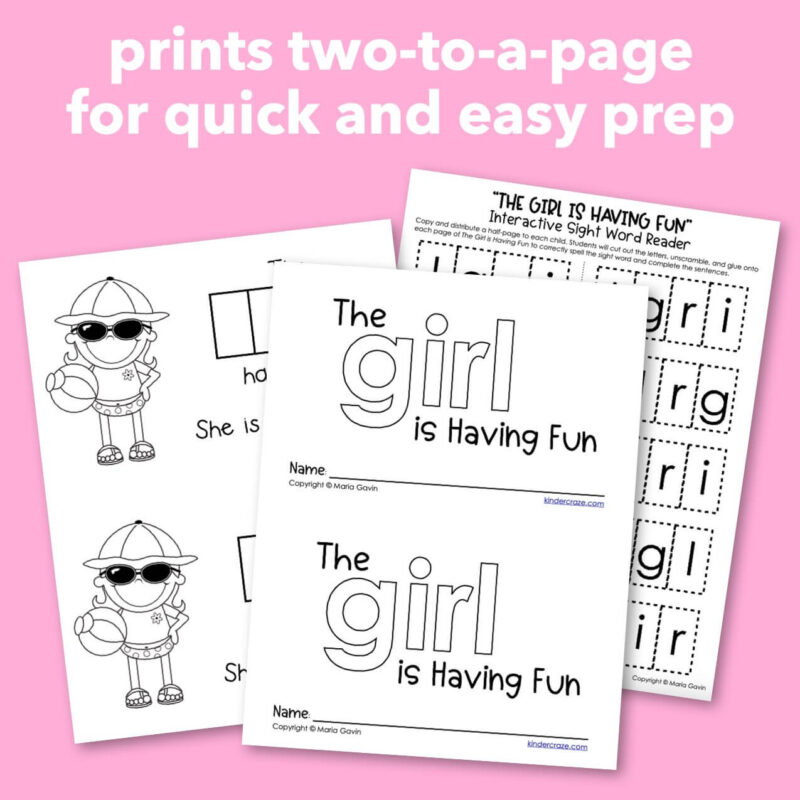 Emergent Reader for Sight Word GIRL: "The Girl is Having Fun" Sight ...
