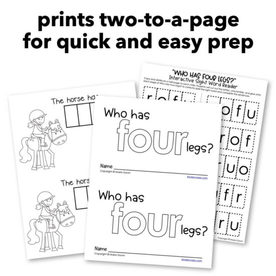 Number Word Emergent Reader for Sight Word FOUR: "Who Has Four Legs ...