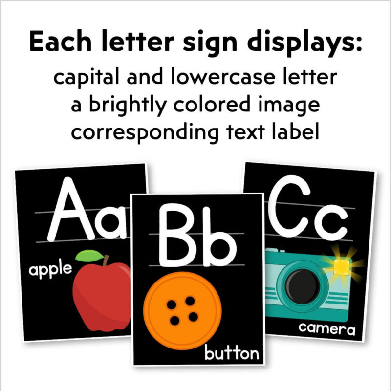 Alphabet Posters With Two Lines - Black Background - Kinder Craze
