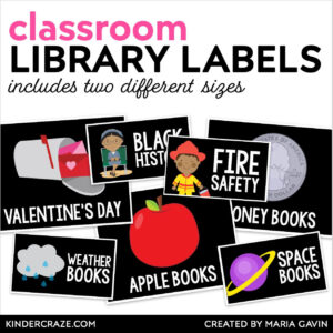 Classroom Library Labels for Books and Bins with Black Background ...