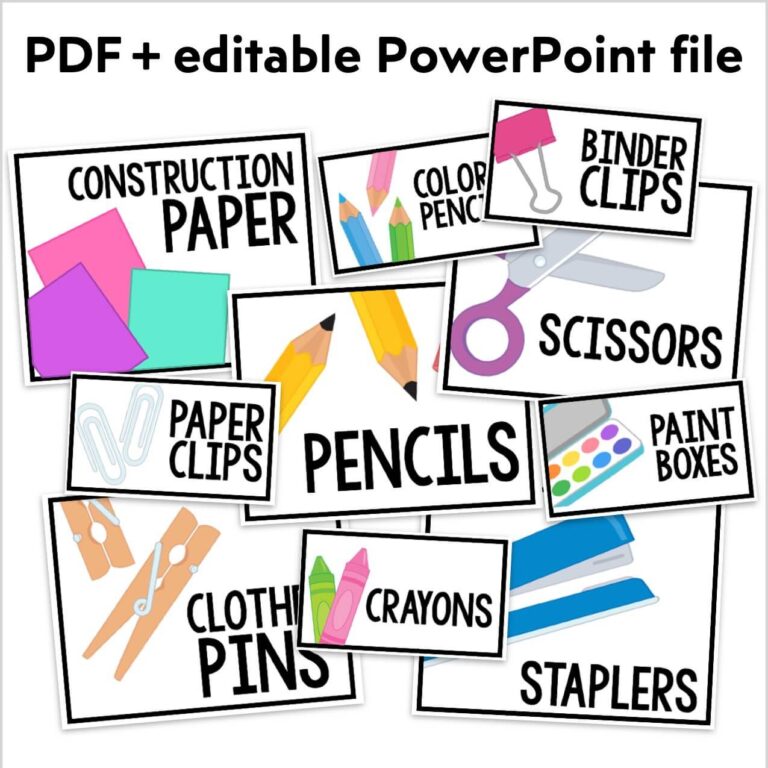Bright and Colorful Classroom Supply Labels with Pictures - EDITABLE ...