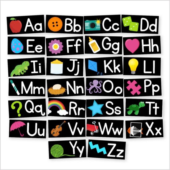 Sight Word Wall Alphabet Headers - Letter Cards with Black Backgrounds ...