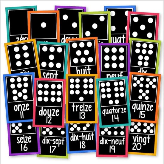 Domino Number Posters 1-20 with Black Backgrounds - French Language ...