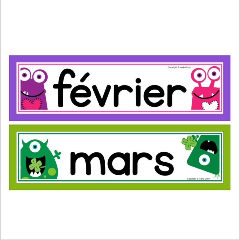 Monster Theme Monthly Calendar Labels - French Language - Kinder Craze