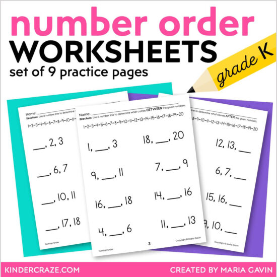 Number Order for #s 0-20 Before, Between, After - Kinder Craze