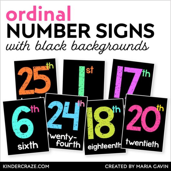 Ordinal Number Posters with Black Backgrounds - Kinder Craze