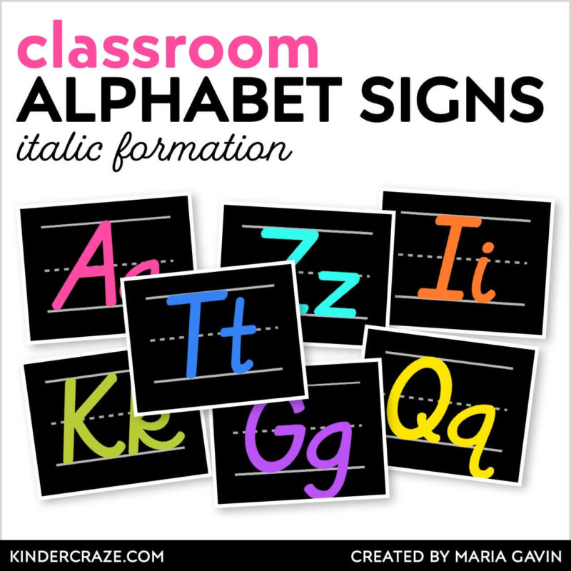 Classroom Rainbow Alphabet Cards Italic Formation with Black ...