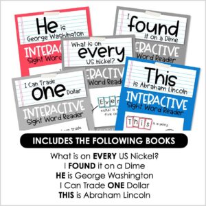US Coins & Presidents Sight Word Book Mini Bundle - Kinder Craze