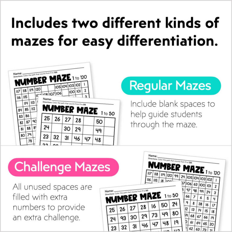 Number Mazes for Sequencing Numbers to 120 - Kinder Craze