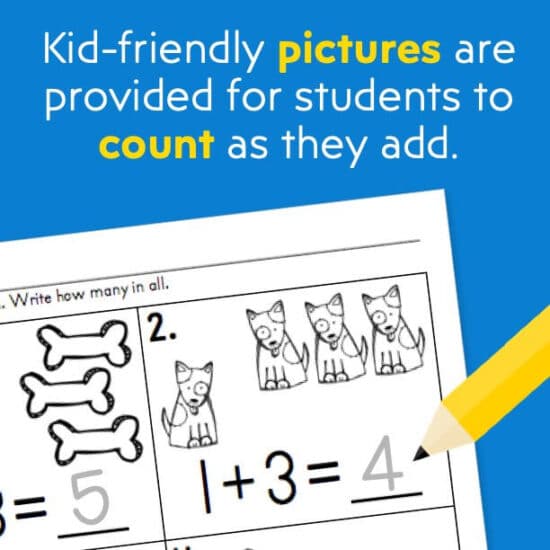 Intro to Addition Worksheets - Kindergarten Easy Addition Math ...