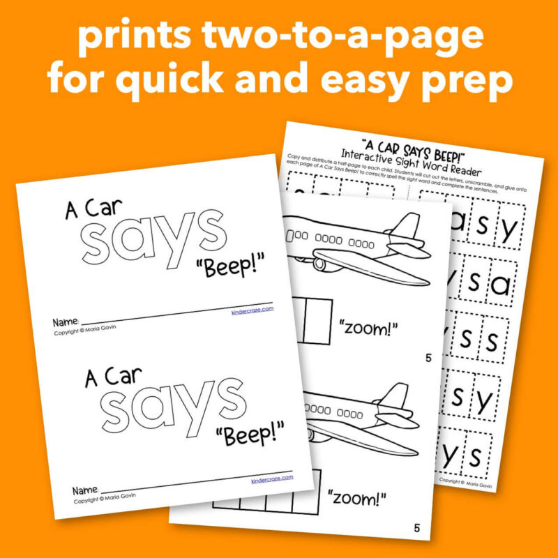 Transportation Emergent Reader for Sight Word SAYS "A Car Says Beep ...
