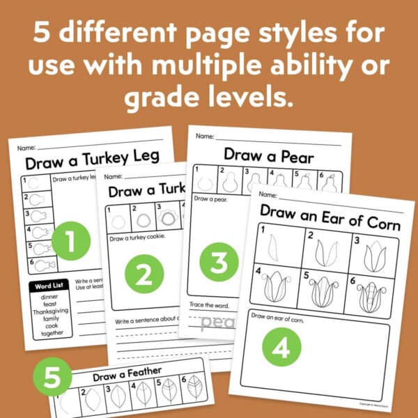 Thanksgiving Directed Drawing Step-by-Step Worksheets - Kinder Craze